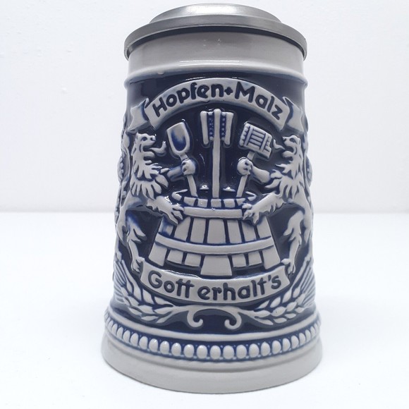 Gerz | Dining | Gerz Hopfen Malz Gott German Blue Gray Pottery Beer Mug ...
